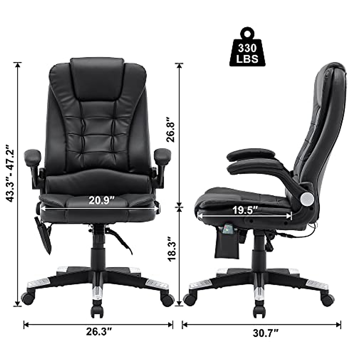 Adjustable Ergonomic Office Chair for Home Office,Massage Office Chair with Heat,Leather Computer Desk Chair,Executive Office Chair with Lumbar Support Thick Bonded Soft Chair (Black)