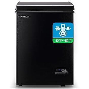 DEMULLER Deep Freezer Top Open Door Chest Freezer Mini Freezers with 2 Removable Basket Electronic Display Screen Black
