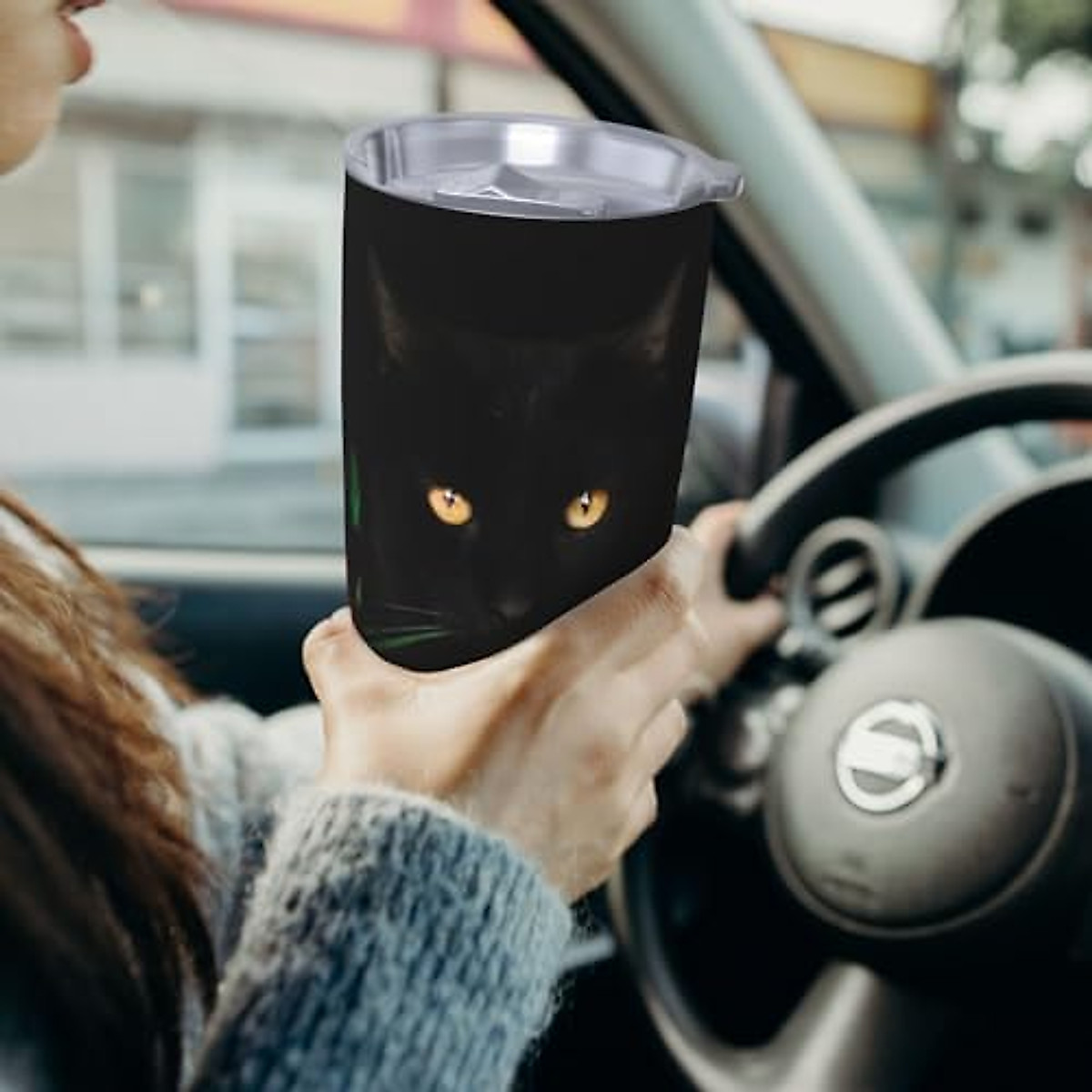 jshmgchw 3d Black Cat 20oz Tumbler, Car Cup With Lid And Straw, Spill-Proof, Stainless Steel Double Wall Vacuum Insulated Reusable Coffee Travel Mug, For Cold Drinks, Hot Beverage