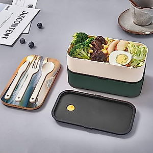 Sunset Over The Waves Adult Lunch Box, Bento Box, With Cutlery Set Of 3, 2 Compartments, Rectangular, Lunch Box For Adults