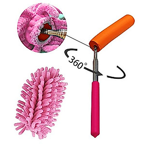 TIMIVO Microfiber Duster for Cleaning, Dusters with Telescoping Extension Pole, Extendable Washable Mini Dusters for Cleaning Car, Window, Furniture, Office (Pink Purple Rose red)