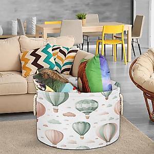 Eizlang Hot Air Balloon Storage Basket Collapsible Laundry Basket Personalized Blanket Basket Clothes Toys Nursery Storage Box with Handles Bedroom Living Room Closet Decorative