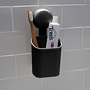Bath Bliss Power Lock Gel-Suction Toothbrush Holder | Suction Mount | Bathroom Mirror or Wall Hang | No Tools Required | Toothpaste | Razor | Easy Release | Matte Black