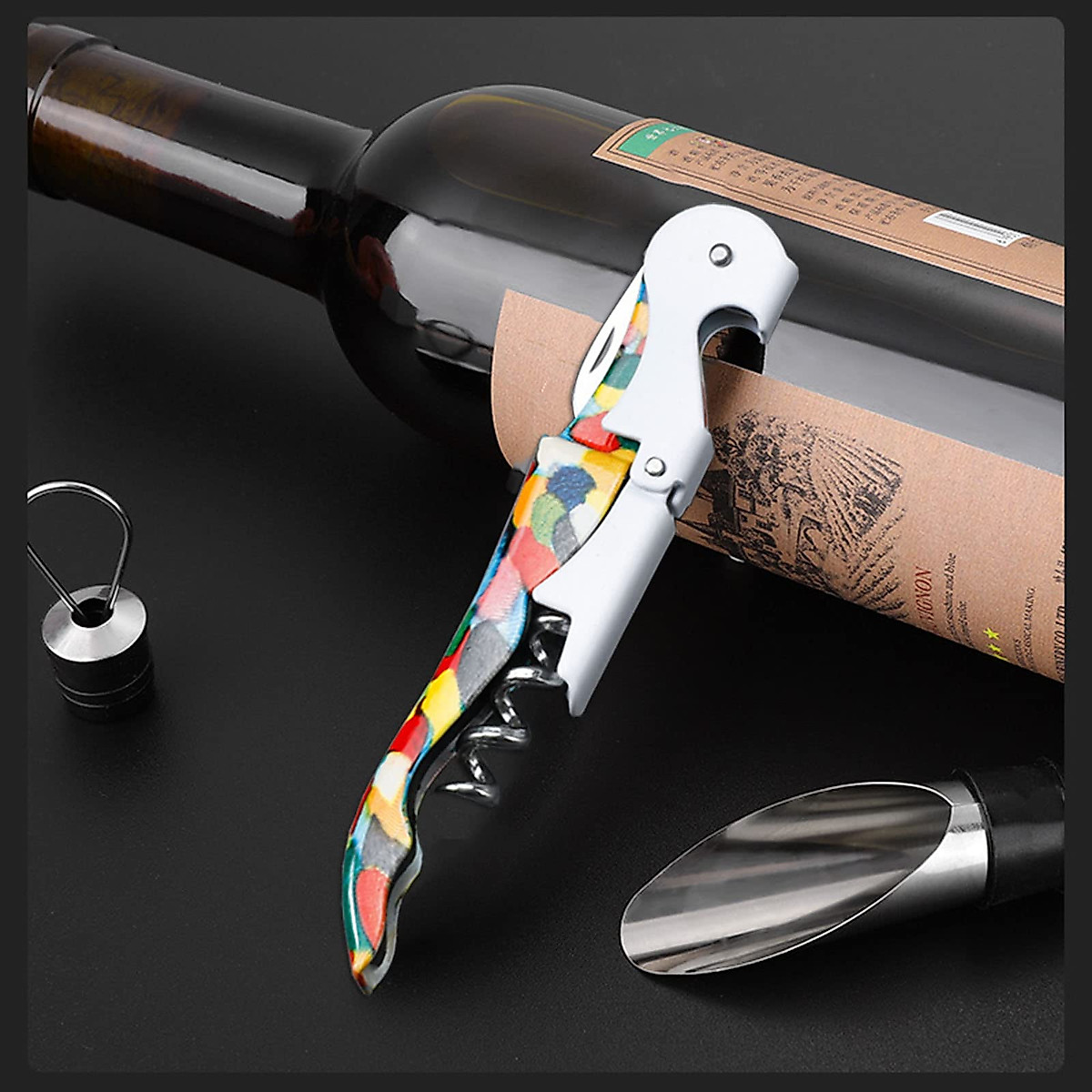 WAFJAMF 2 Packs Professional Waiter Corkscrew Wine Opener with Foil Cutter, Wine Key for Servers, Bartender, Manual Bottle Opener Double Hinged, Perfect for Bars,Restaurants,Party（Colorful dot）