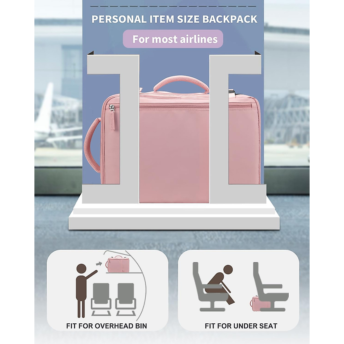 FALARK INC Travel Backpack For Women, 35L Carry On Backpack Flight Approved, Waterproof Personal Item Travel Bag Suitcase Backpack With USB Hole For Weekender, Traveling, Pink