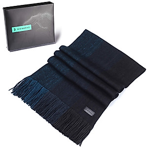 Marino Avenue Mens Scarf, Knit Striped Scarf, Long Winter Mens Scarves In An Elegant Gift Box - Azure Ash - One Size