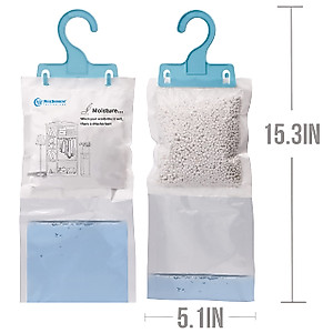 Wisesorb Moisture Absorber Packets with Plastic Case & Hook, Odor Eliminator, Leak Proof, Fragrance Free, Humidity Packs, Hanging Closet Dehumidifier Bags, Moisture Absorber (4 Packs)
