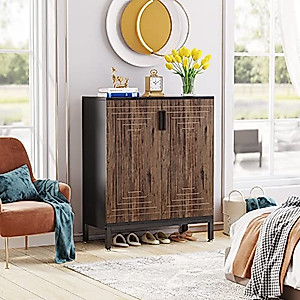 Tribesigns Shoe Cabinet with Doors, 20 Pairs Entryway Shoe Storage Cabinet with Shelves, 5-Tier Modern Free Standing Shoe Racks Storage Organizer for Closet, Living Room, Bedroom (Brown/Black)