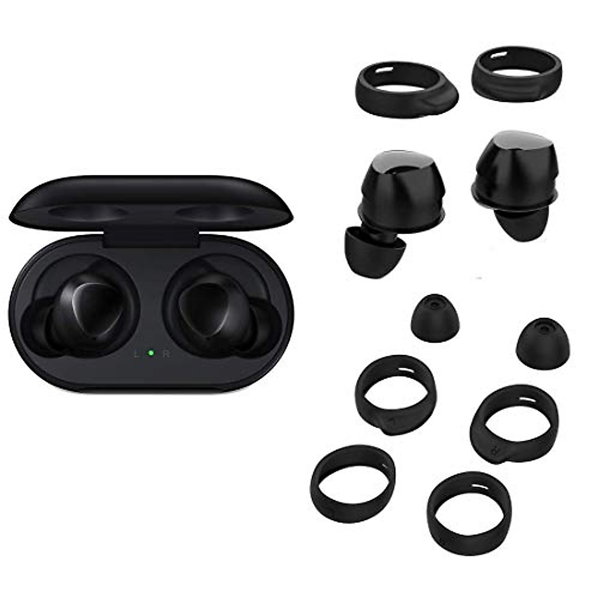 Zotech 8 Pair Eartips Set Anti Slip Earhooks Kit for Samsung Galaxy Buds 5 Pairs Silicone Earbud Eartips XS/S/M/L/XL, 3 Pairs Earhooks S/M/L (Black)