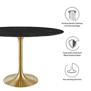 Modway Lippa Oval Artificial Marble 48" Dining Table, Gold Black