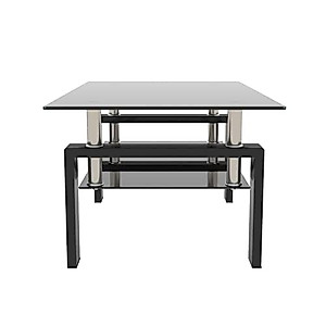 Tempered Rectangle Glass Coffee Tables with Metal Legs, Clear Coffee Table, Modern Side Center Tables for Living Room, 39.37" x 23.62" x 17.7" cm, Black