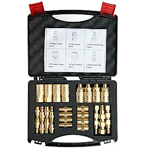 TL TOOLEGIN Air Hose Fittings 1/4" Air Coupler & Plug Kit,36 Pieces Quick Connect Air Compressor Accessories W/Storage Case 300 Psi
