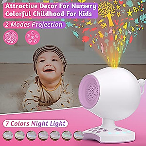 White Noise Machine for Baby, 20 Soothing Sounds Lullaby Sound Machine with Night Light, Projector, Volume Control, Auto-Off Timer, Noise Canceling for Sleep Aid, Nursery, Registry Gift for Kids