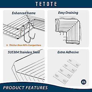 TETOTE Corner Shower Caddy,2-Pack Storage For Inside Shower Adhesive Shelf with Hooks,SUS304 Rustproof No drill Organizer Suction cups for Bathroom Stick On Shelves