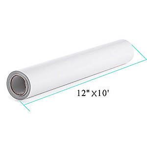 PU HTV 12" x 10' Heat Transfer Vinyl Rolls, Iron on Heat Press Easy to Cut & Weed for DIY Design T-Shirt(White）