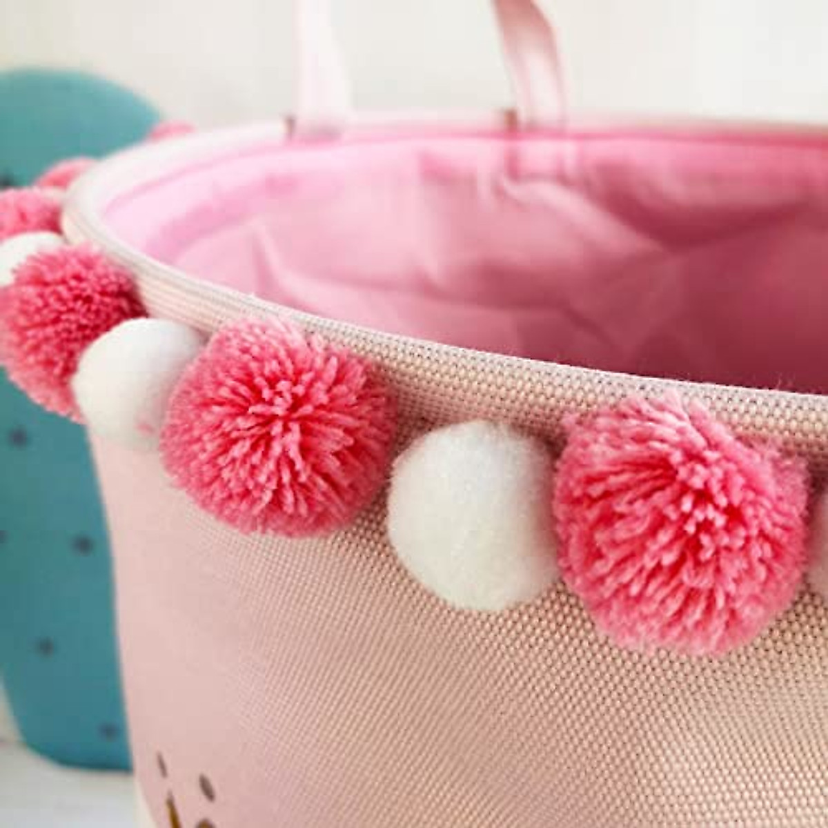 Cute Babys Laundry Basket - Kids Laundry Hamper for Girls, (Cat) Collapsible Thicken Durable Toys Organizer Storage Round Baskets and Nursery Bedroom Decor (Pink）