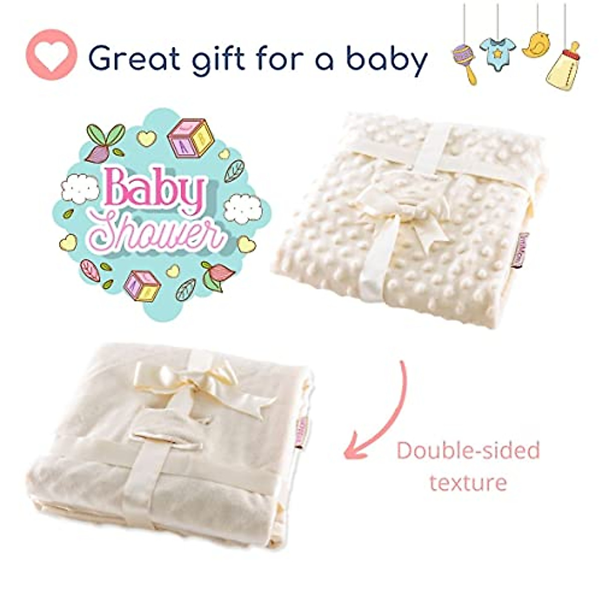 Non-Slip Stroller Blanket - Stays in Place, Off The Floor, Out of Stroller Wheels. Light Spring Soft Cream Baby Blanket for Infant and Toddlers, Universal Fit for All Strollers and Car Seat