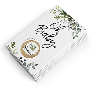 Printed Party Baby Shower Game – Scratch Off Cards for Girl or Boy, Botanical Greenery Theme, 30 Cards & Stickers
