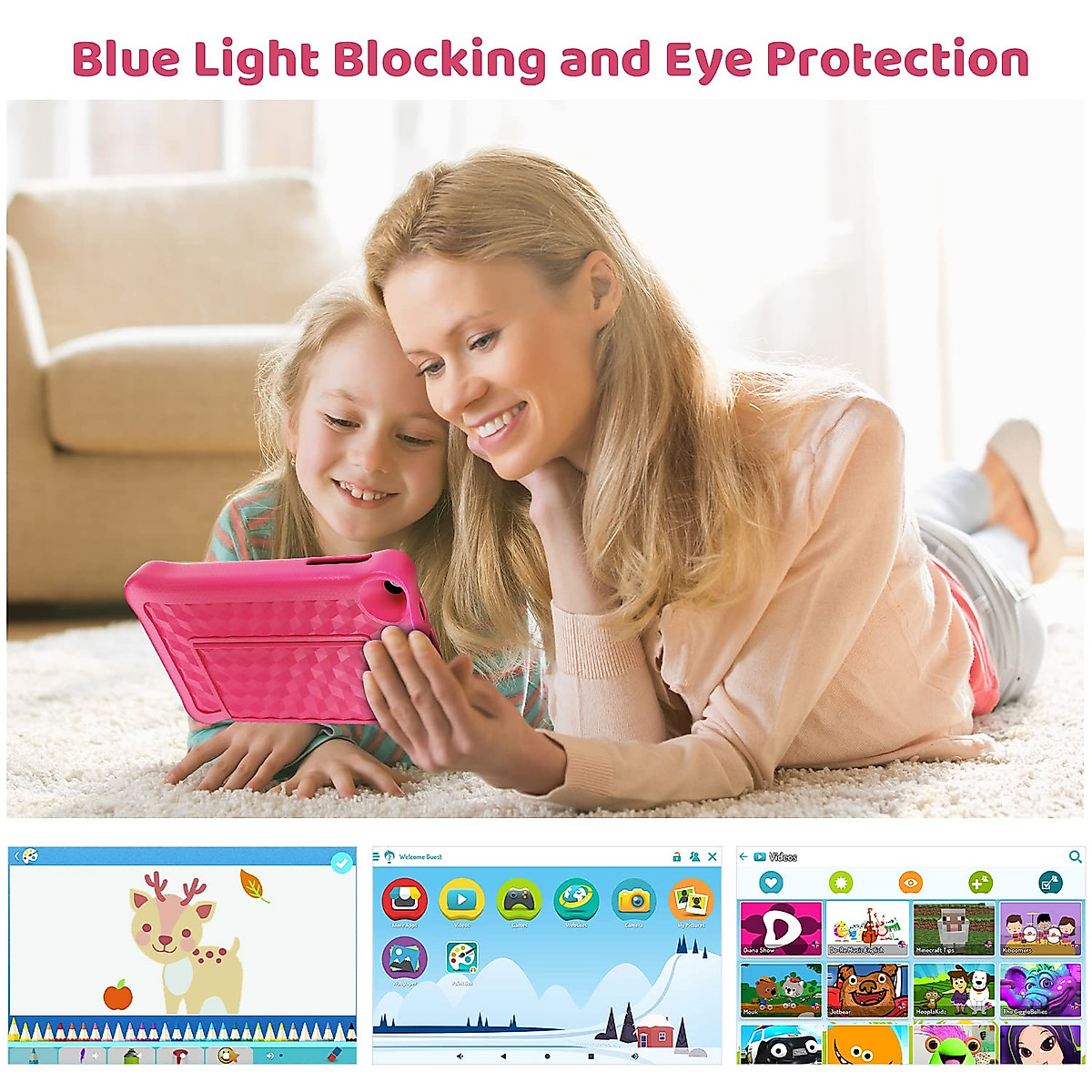 8 inch Tablet for Kids, Android 10 Kids Tablet with Parental Control, Kidoz Installed, 4000 mAh, HD Display, 32GB, Dual Camera, WiFi, Bluetooth, Google Play, Children Tablet with Shockproof Case, Pink