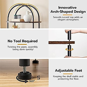 HOOBRO 5 Tier Bookshelf, Industrial Bookcase Arched, Tall Standing Bookshelves and Bookcases, Open Storage Shelves, Wooden Book Shelf for Bedroom, Living Room, Rustic Brown Bookshelf BF176SJ01