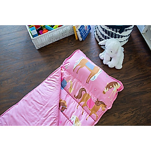 Wildkin Microfiber Nap Mat with Reusable Pillow for Boys and Girls, Perfect for Daycare and Preschool Toddler Sleeping Mat, Soft Cotton Blend Materials Nap Mat for Kids (Horses)