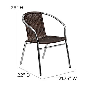 Flash Furniture Lila 4 Pack Commercial Aluminum and Dark Brown Rattan Indoor-Outdoor Restaurant Stack Chair