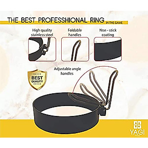 YAGITools Egg Rings Mold- Set of 4 Round Egg Rings for Egg McMuffins - Rust & Leak proof Egg Rings for Frying Eggs - Egg Molds with Foldable Handles + Silicone Basting Brush (3.5 inch), black