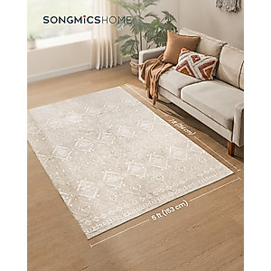 SONGMICS HOME Area Rug, 5x7 ft Rug for Bedroom, Non-Slip Carpet, Home Decor, for Living Room, Machine Washable, Boho Style, Cappuccino Beige UTAR023K01V1