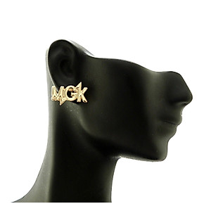 Hip Hop Jewelry Gold Silver Plated MGK Surgical Steel Post Pierced Cubic Zirconia Stones Fashion Stud Earring Earrings (GOLD)