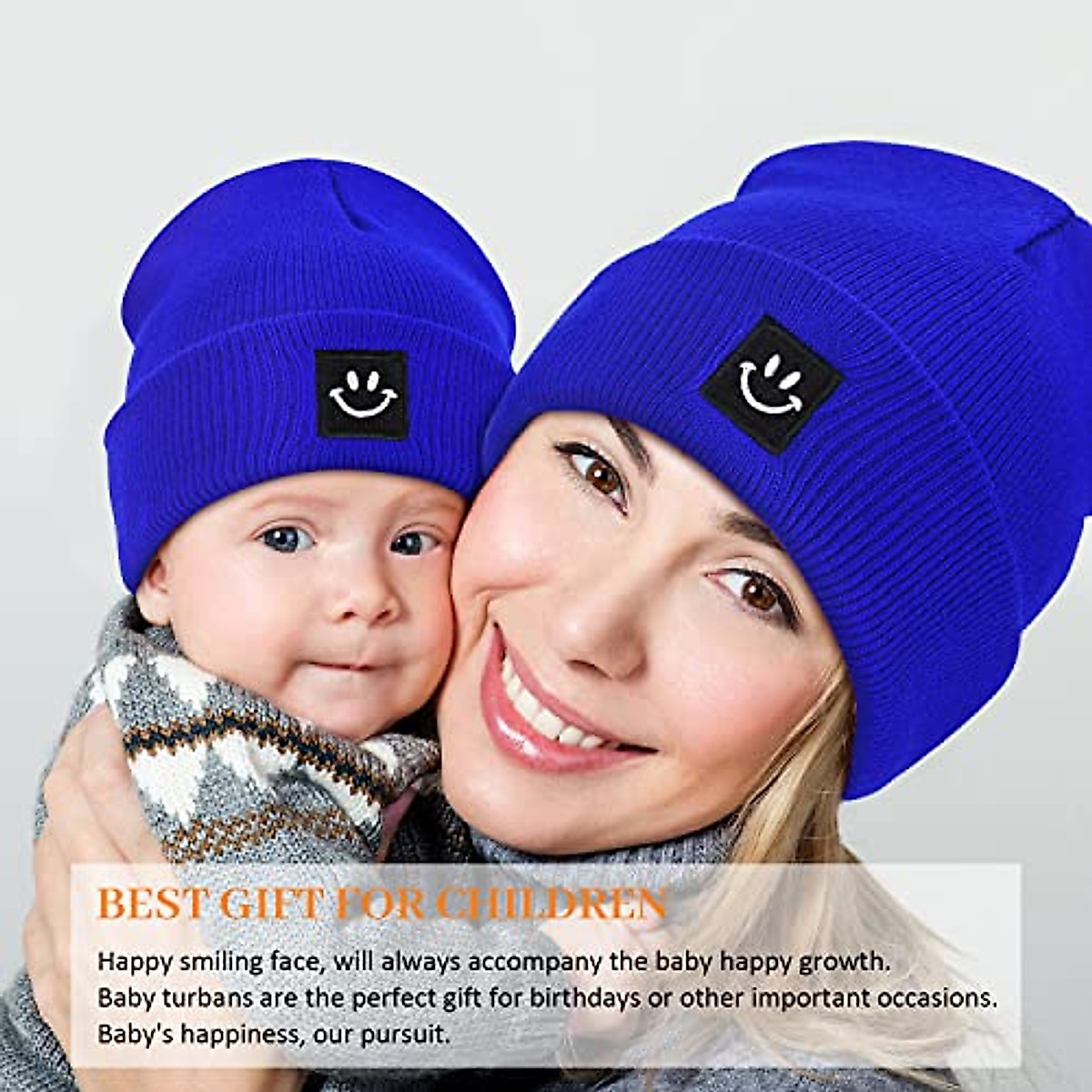 Parent-Child Beanie Hat,Mother & Baby Daughter/Son Winter Warm Knit Hat for Girls Boys SOFE Beanies Cap (2pcs- Dark Blue)