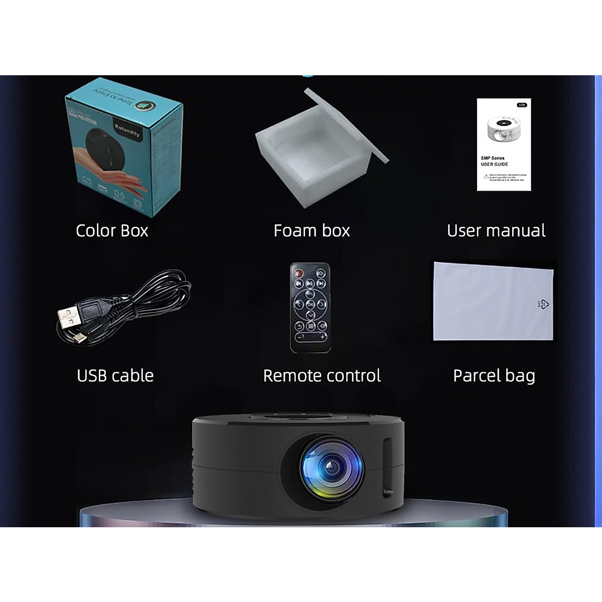 Portable Home Mini USB Projector for Phone with Remote Controller Built-in Speaker,Audio Port,Android iOS Phone Tablet USB Flash Driver Compatible