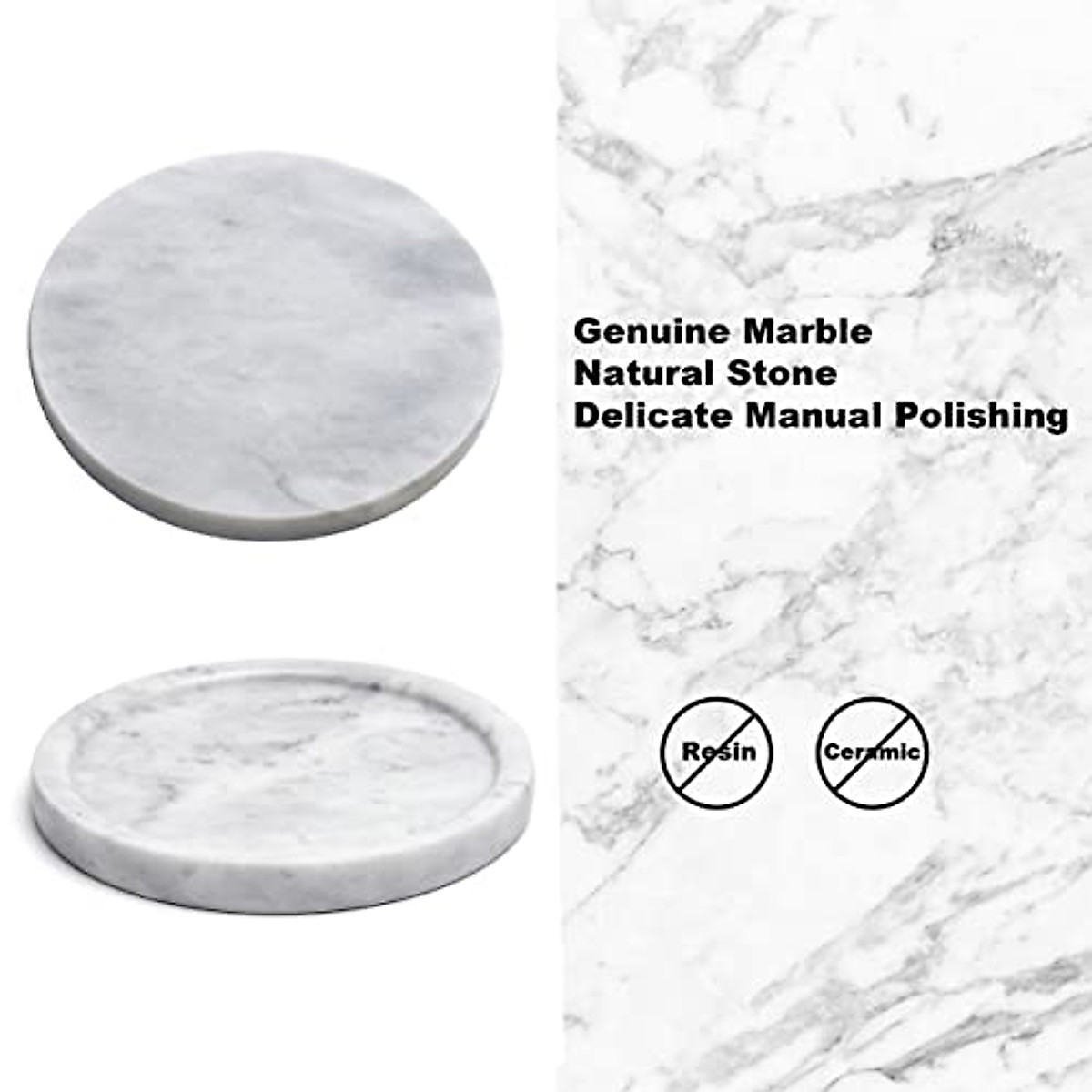 Moreast Natural Grey Marble Tray, Decorative Real Stone Round Tray, Genuine Marble Tray for Bathroom, Kitchen, Dresser, Vanity, Holding Jewelry, Perfume, Shampoo, 8"