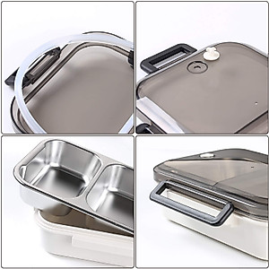 LANSKYWARE 2 Compartments Bento Lunch box with Lunch Bag and Portable Utensils, Stainless Steel Food Lunch Containers for Adults Men Women