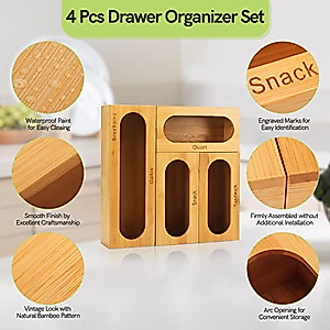 Bamboo Ziplock Bag Organizer for Drawer, BreeRainz Zip Lock Sandwich Bag Organizer, Food Storage Bag Organizer Combo for Quart Slider Gallon Snack Sizes