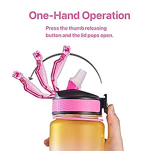EYQ 32 oz Water Bottle with Time Marker, Carry Strap, Leak-Proof Tritan BPA-Free, Ensure You Drink Enough Water for Fitness, Gym, Camping, Outdoor Sports (Yellow/Pink Gradient)