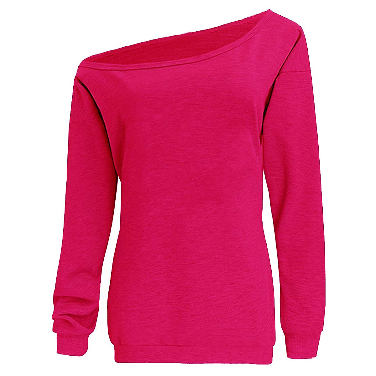 GSVIBK Womens Off Shoulder Sweatshirt Long Sleeve Black Sweatshirts Slouchy Pullover Shirts 107 Rose red S