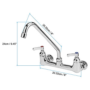 uxcell Kitchen Sink Faucet Wall Mount, Commercial Kitchen Sink Faucet 8 inch Center with 8" Swivel Spout for Compartment Sink, Chrome