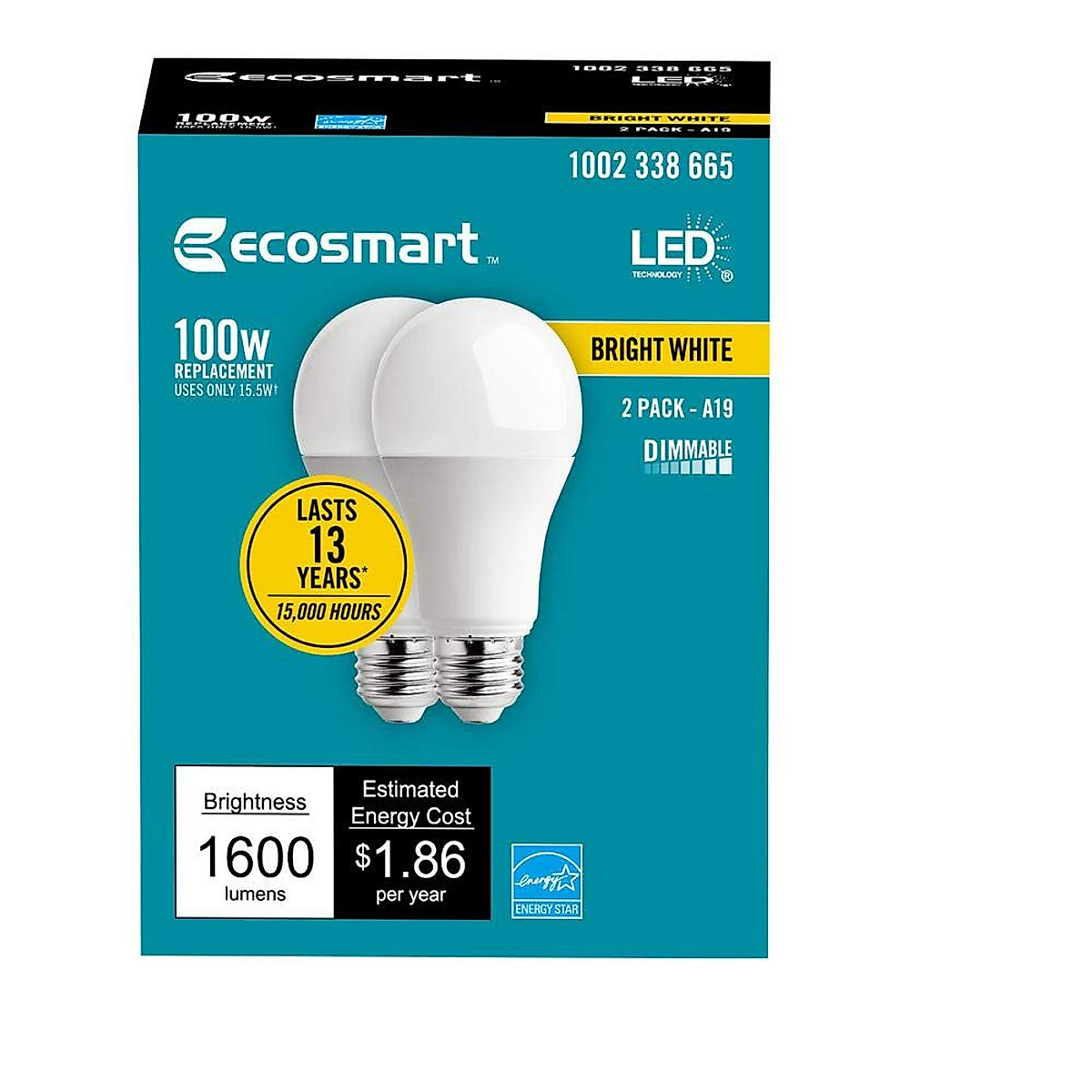 (8-Pack) EcoSmart LED Dimmable 100-Watt Bright White Light Bulb, A19, 1680-Lumen, 3000K, E26 Base