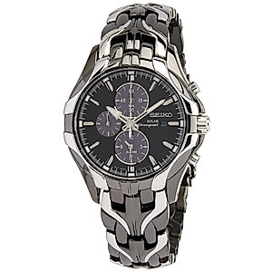 Seiko SSC139 Watch for Men - Analog, Solar Power, Stainless Steel, 43mm Case, Black Dial, 6-Month Power Reserve, Date Calendar, Water Resistant to 100m