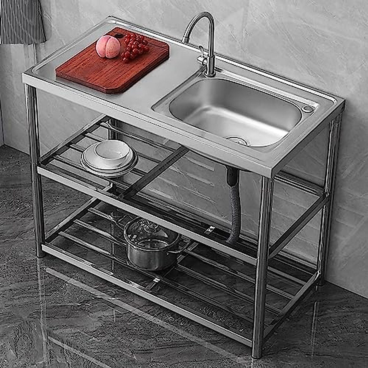 Commercial Restaurant Sink Stainless Steel Utility Sink Single Bowl Set Single Bowl w/Faucet & Drainboard Outdoor Garden Sink for Kitchen Laundry Room Garage