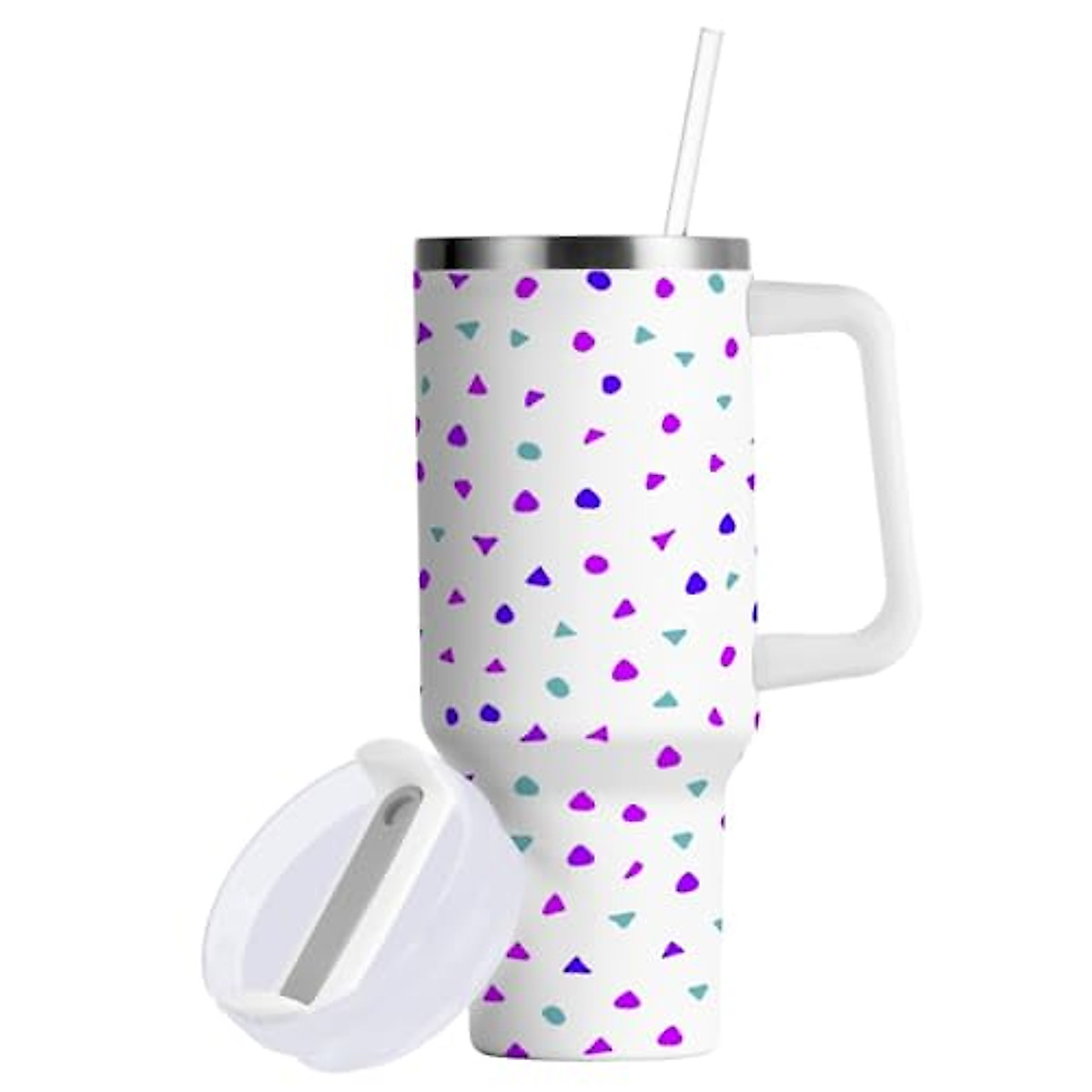Jihqo Little Triangle Polka Dots 40 oz Stainless Steel Vacuum Insulated Tumbler with Handle and Straw Lid, Leakproof Water Bottle Double Wall Travel Mug Coffee Cup, Cupholder Friendly