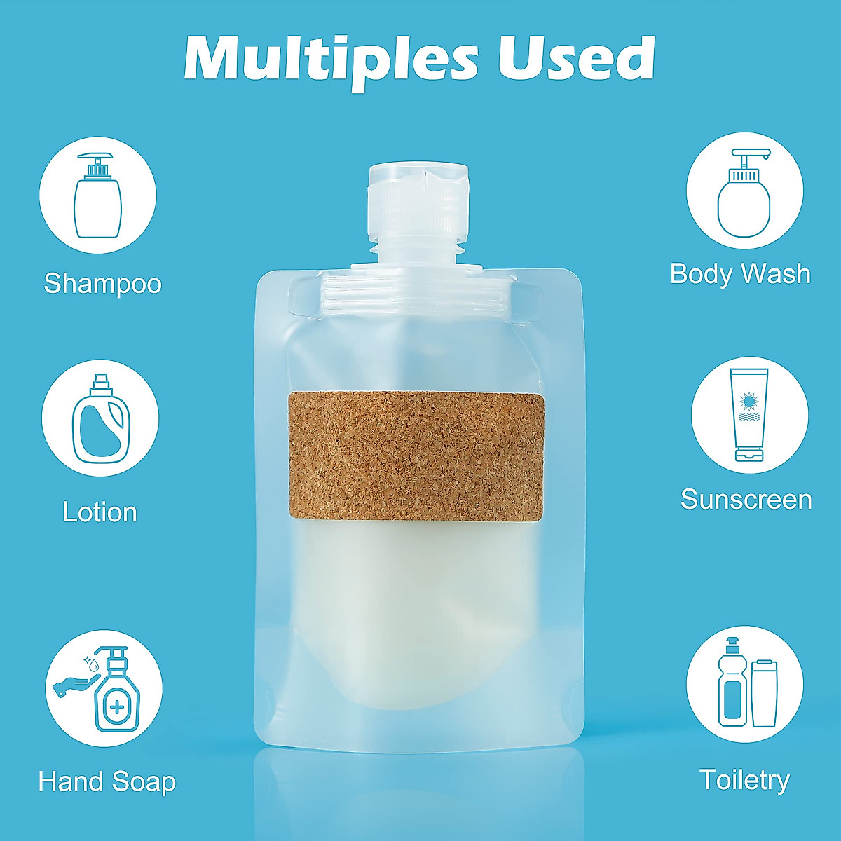 TailaiMei 12 Pieces Travel Pouches for Toiletries, TSA Approved Portable Travel Size, Refillable Stand Up Pouch for Shampoo/Conditioner/Lotion (50ml/1.7oz)