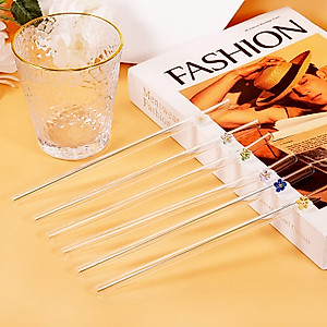 Reusable Glass Straw with Flower,Shatter Resistant Bend Glass Straws with Design Flower Decorative Cocktails Bar Accessories with Cleaning Brush (16)