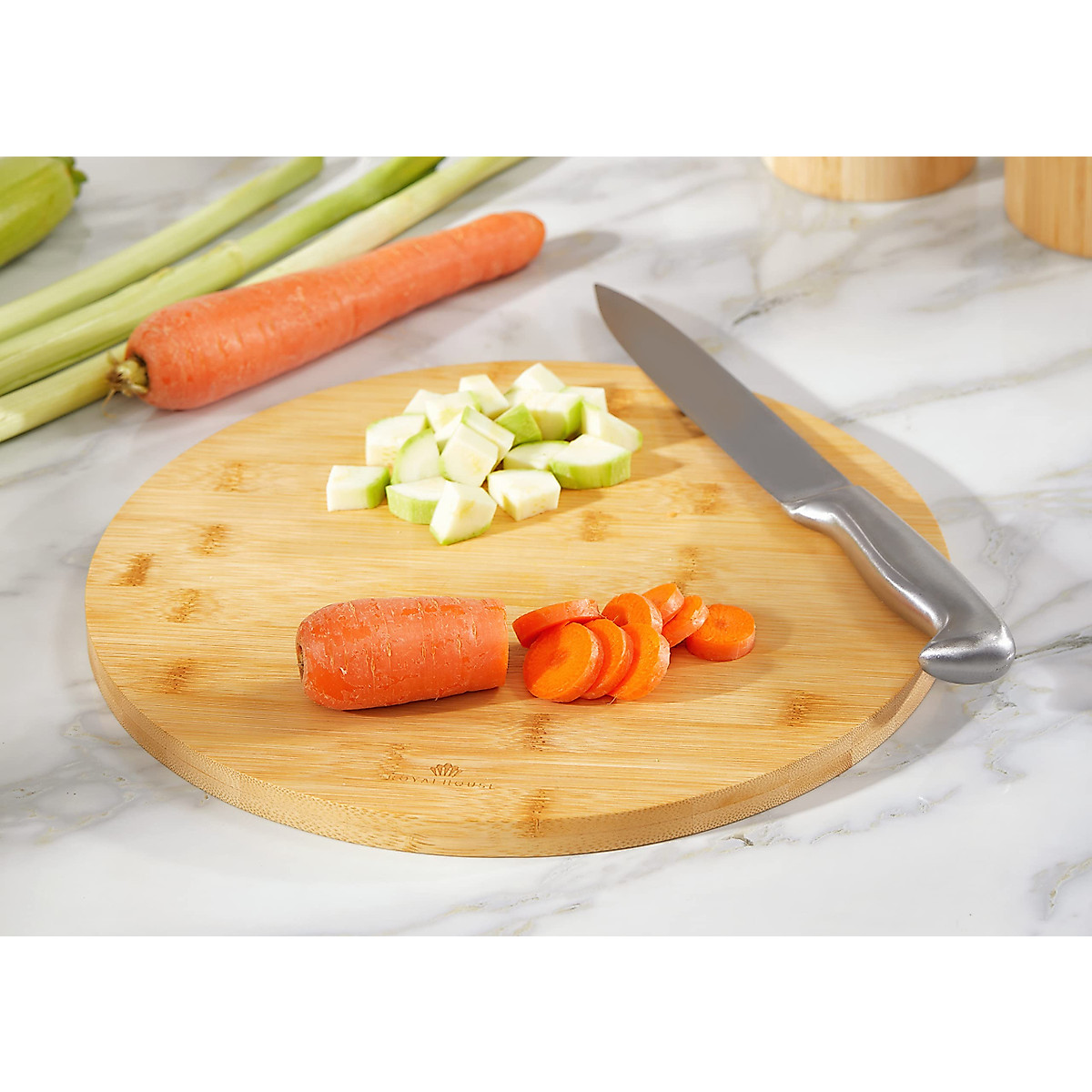 RoyalHouse Natural Bamboo Round Cutting Board for Kitchen, Chopping Boards for Meat & Vegetables, Cheese and Charcuterie Board, Serving Tray, 11.8" Round 0.6" Thick