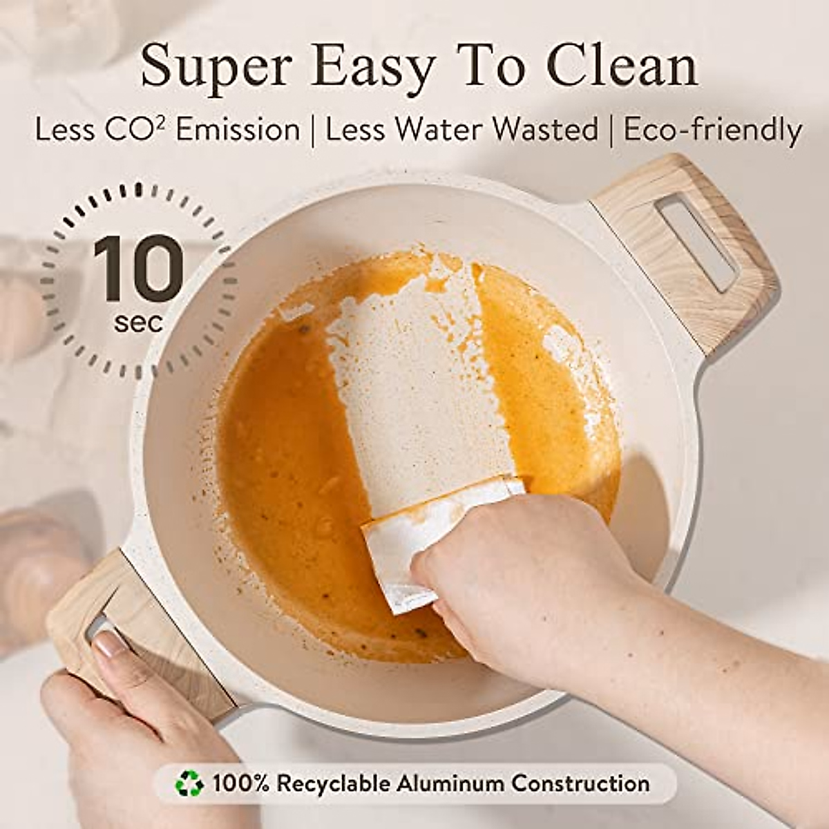 CAROTE Pots and Pans Set Nonstick, White Granite Induction Kitchen Cookware Sets, 10 Pcs Non Stick Cooking Set w/Frying Pans & Saucepans(PFOS, PFOA Free)