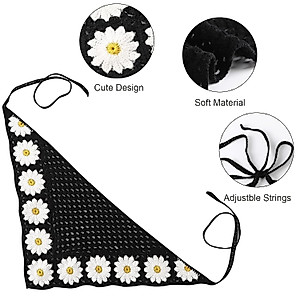 HAIMEIKANG Floral Crochet Hair Bandanas Headscarf 2 PCS Women Hair Scarf Daisy Headband Vintage Head Kerchief for Girls(Yellow+Black)