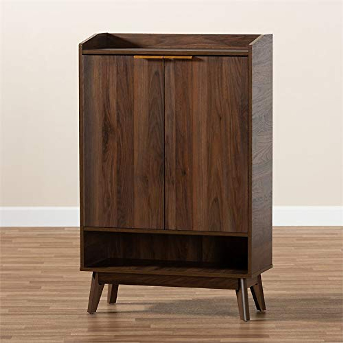 Baxton Studio Mid-Century Lena Wood Shoe Cabinet in Walnut Brown