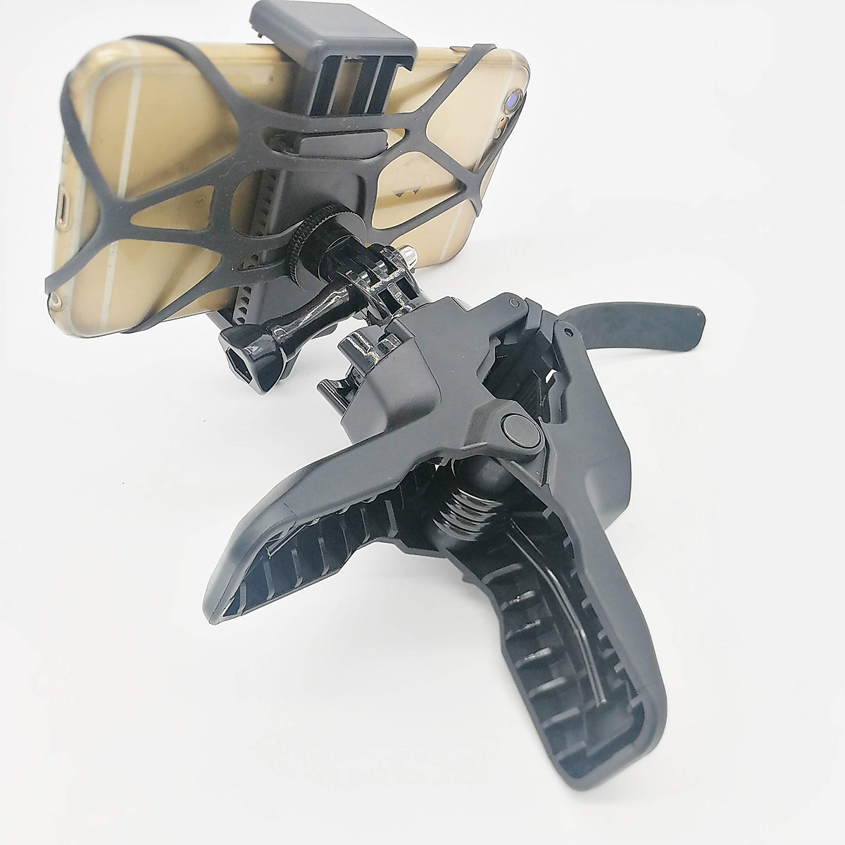 Combo Camera and Cell Phone Music Mount - Ukelele Guitar Headstock Mobile Phone Clamp Clip Mount for Smartphones and Gopro Action Cameras ~ Close Up Home Recording - Work for Any Microphone Stands