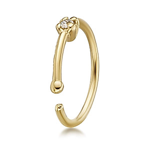22 Gauge Open Hoop Nose Ring for Women I .01 Carat Diamond Nose Ring for Her I 14k Yellow Gold Nose Ring I 1.3mm Unisex Stud Hypoallergenic Nostril Piercing Jewelry I 22G Body Piercing Lavari Jewelers