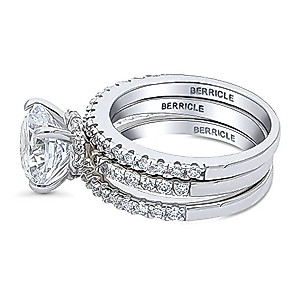 BERRICLE Sterling Silver Hidden Halo Wedding Engagement Rings Cubic Zirconia CZ Solitaire Ring Set for Women, Rhodium Plated Size 10